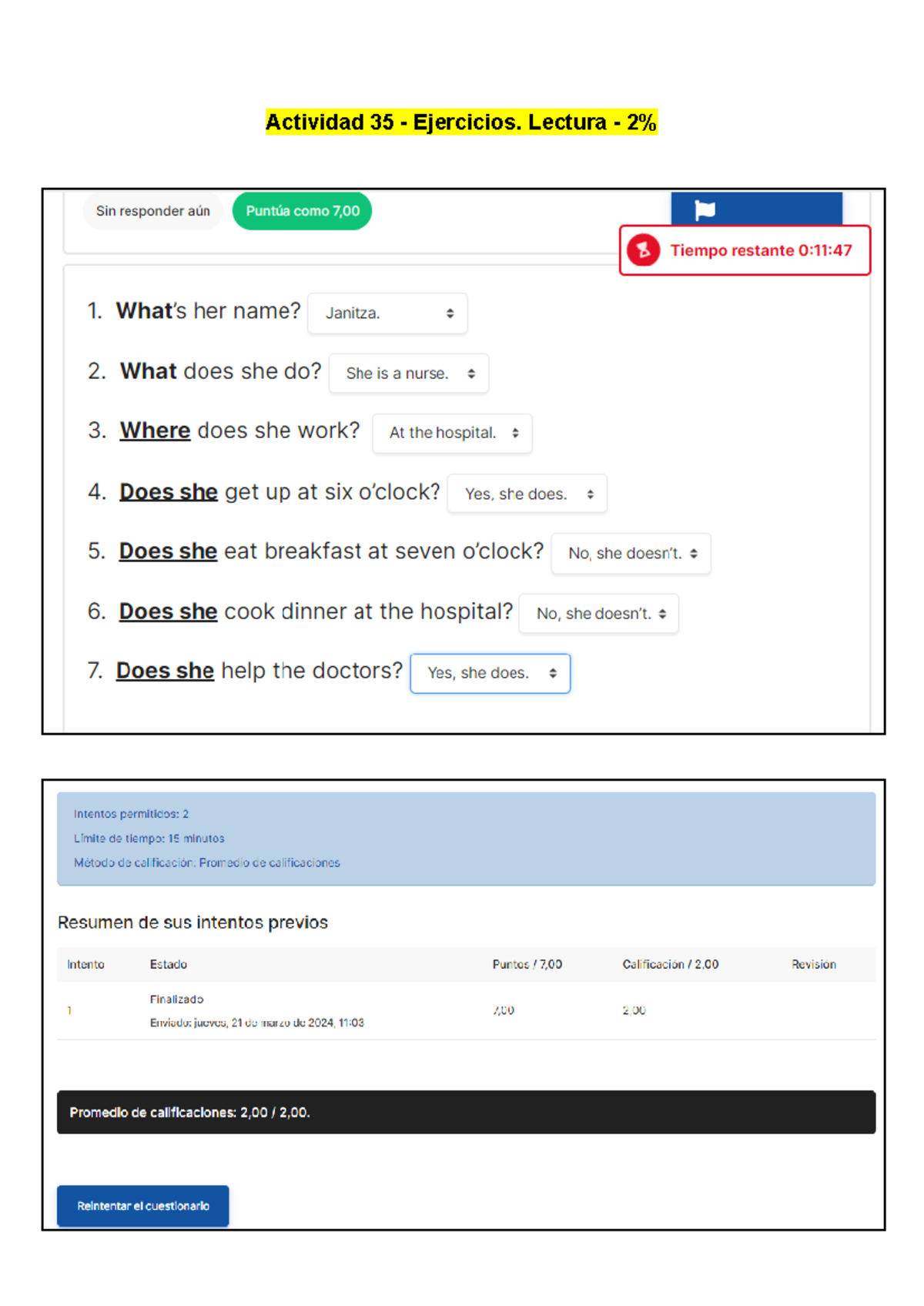 Actividad 35 - Ejercicios. Lectura - ingles l - Actividad 35 - Ejercicios. Lectura - 2% - Studocu