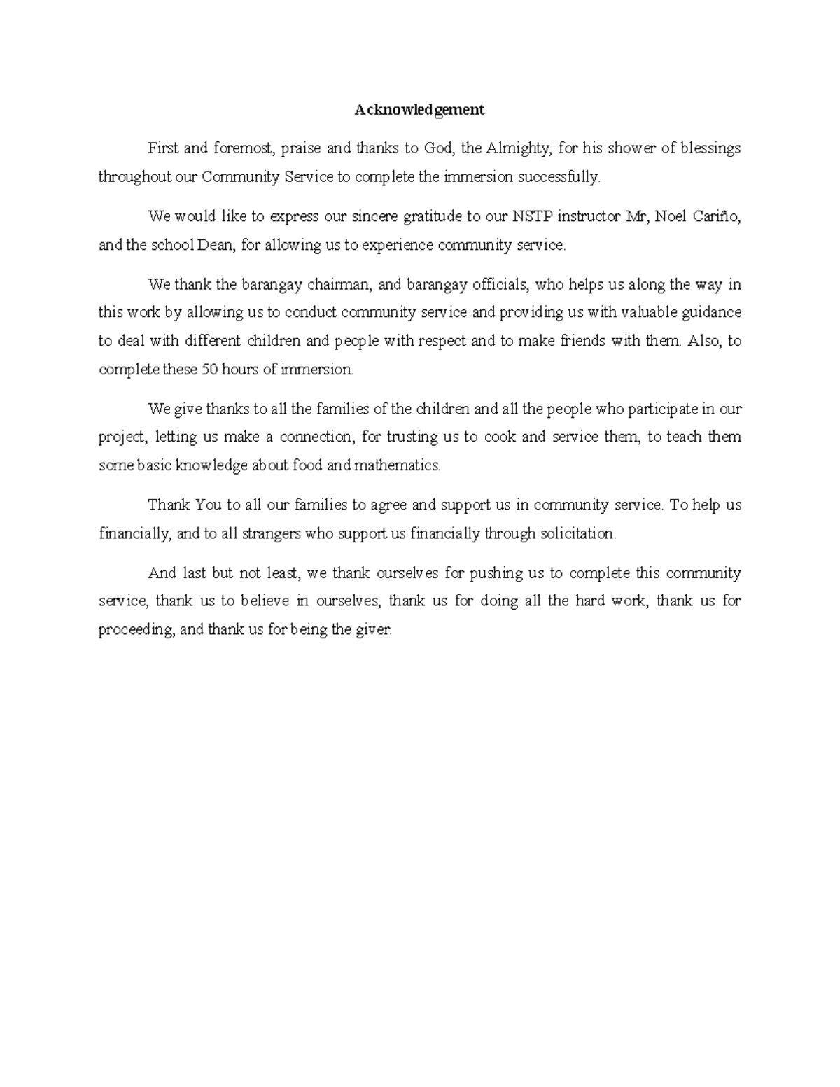 Acknowledgment - Ho ho ho - Acknowledgement First and foremost, praise ...