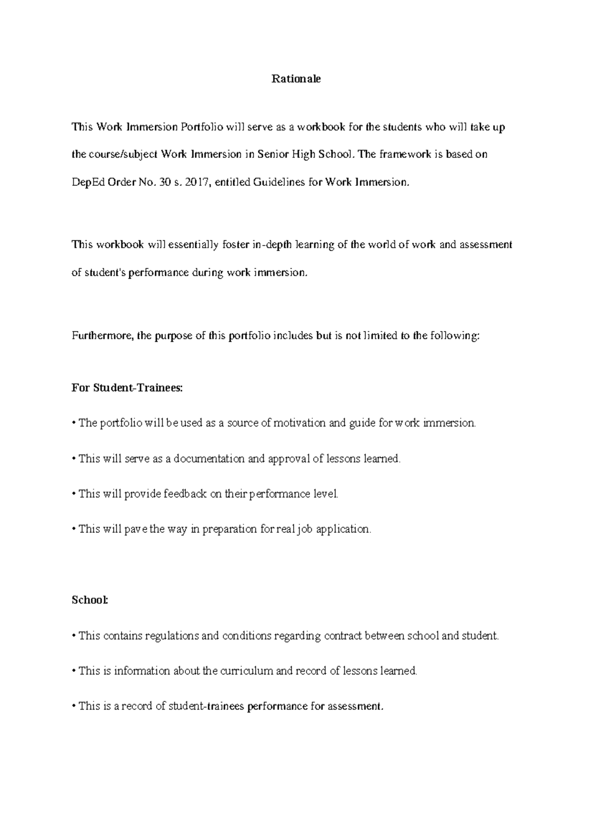 Atong - an student sheet information example - Rationale This Work ...