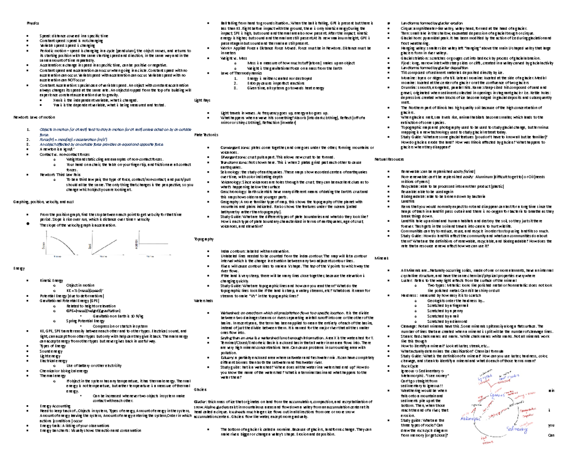 Cheat Sheet for Final - Summary Foundations Of Science: Physics, Earth ...