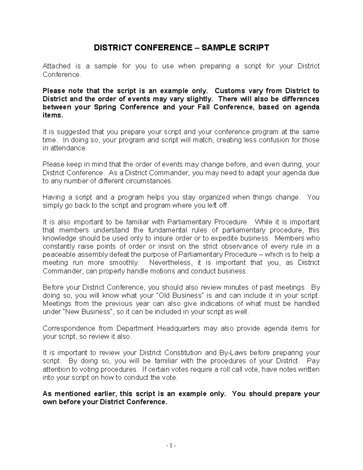 Script-Sample - script meeting - DISTRICT CONFERENCE – SAMPLE SCRIPT ...