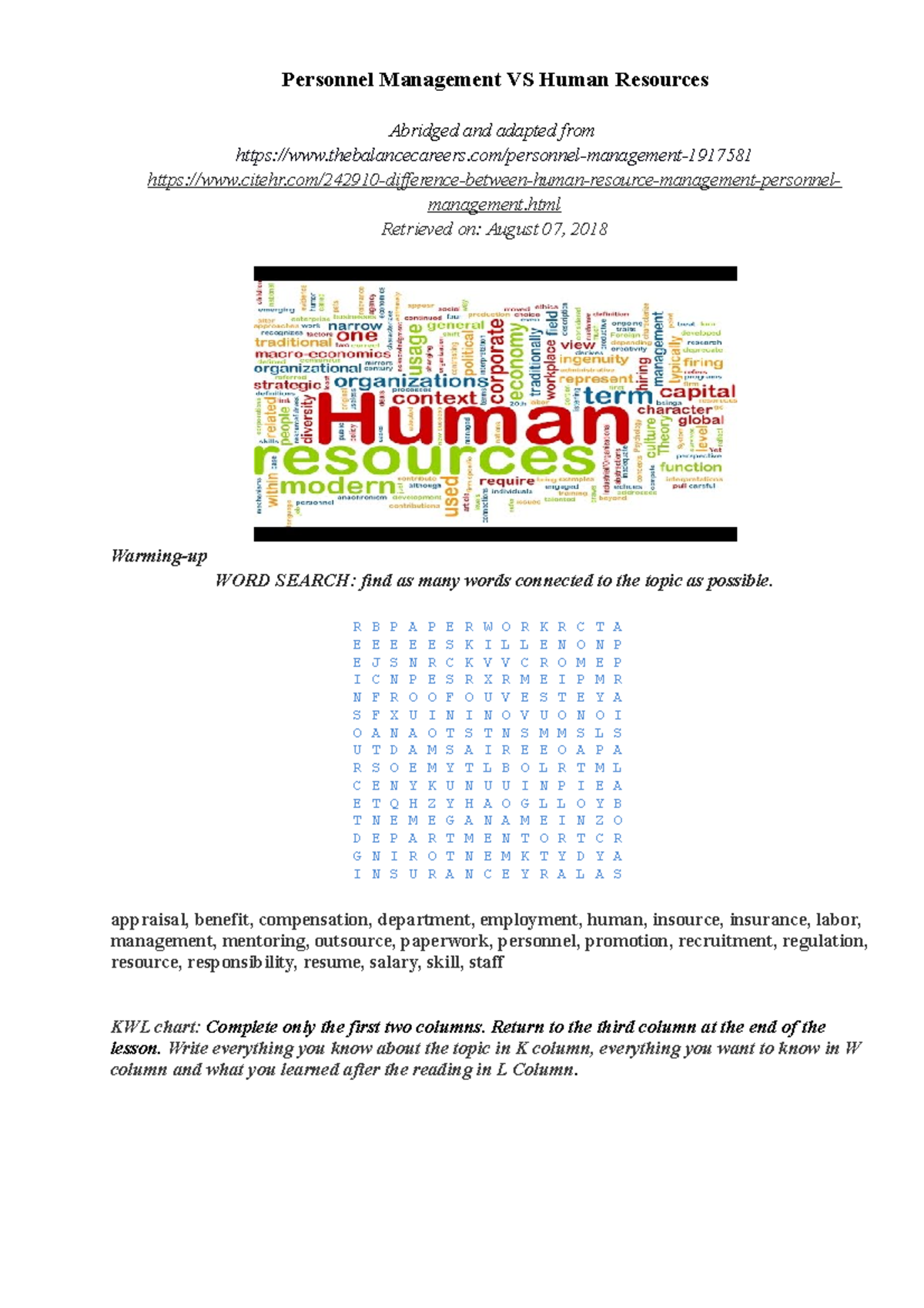 HO 4. PM VS HR - rgegeg - Personnel Management VS Human Resources ...