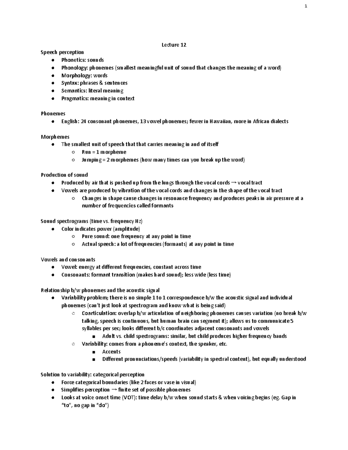PSYC 102 Final Exam Notes - Lecture 12 Speech perception Phonetics ...