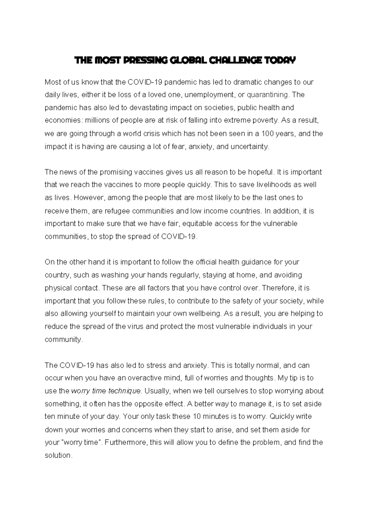 THE MOST Pressing Global Challenge Today - ENG1100 - UiO - Studocu