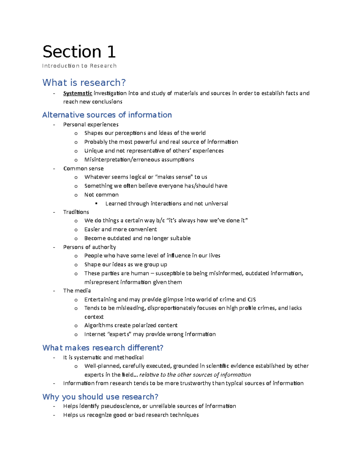Section 1 - Introductions - Section 1 Introduction to Research What is research? Systematic ...