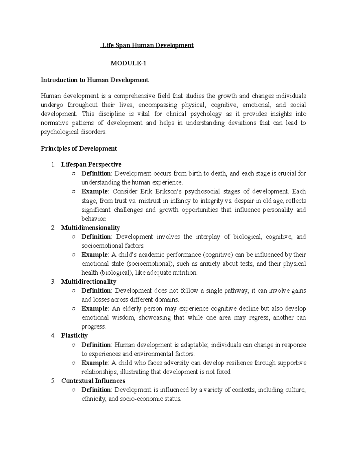Lifespan - notes - Life Span Human Development MODULE- Introduction to ...