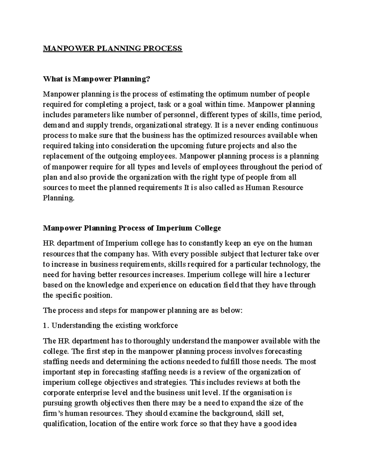 MANPOWER PLANNING - Manpower planning includes parameters like number ...