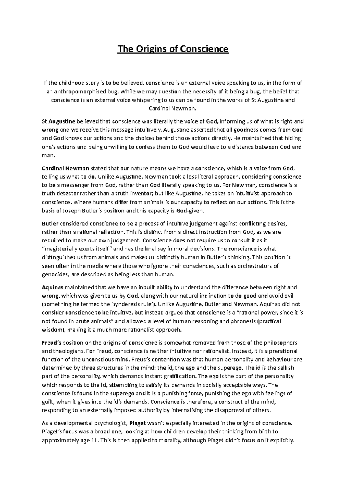 The Origins of Conscience - While we may question the necessity of it ...