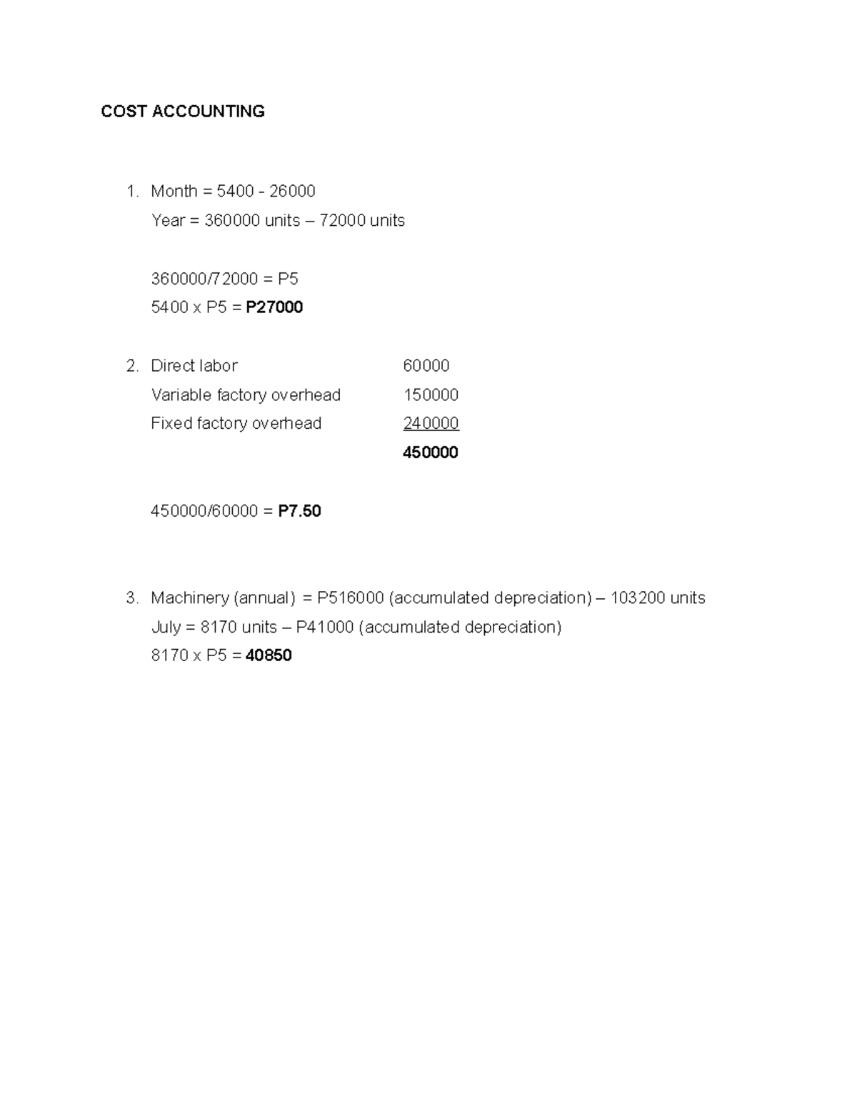 Activity IN COST Accounting COST ACCOUNTING Month 5400 26000 Year
