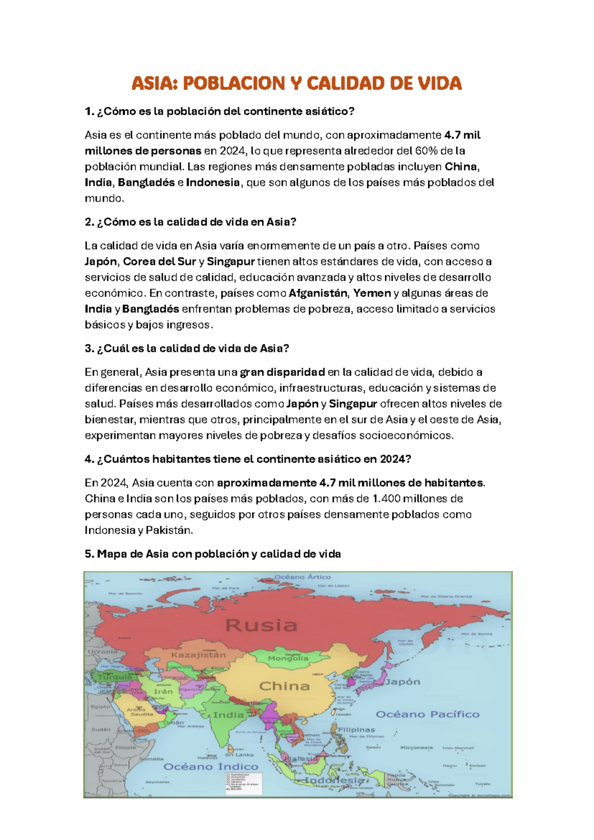 ASIA Poblacion Y Calidad DE VDA cesy - ASIA: POBLACION Y CALIDAD DE ...