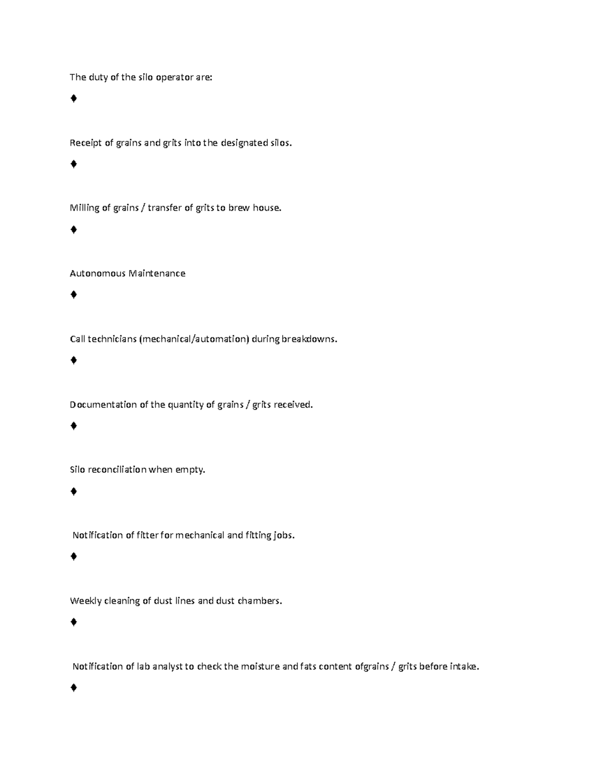 The duty of the silo operator - Milling of grains / transfer of grits ...