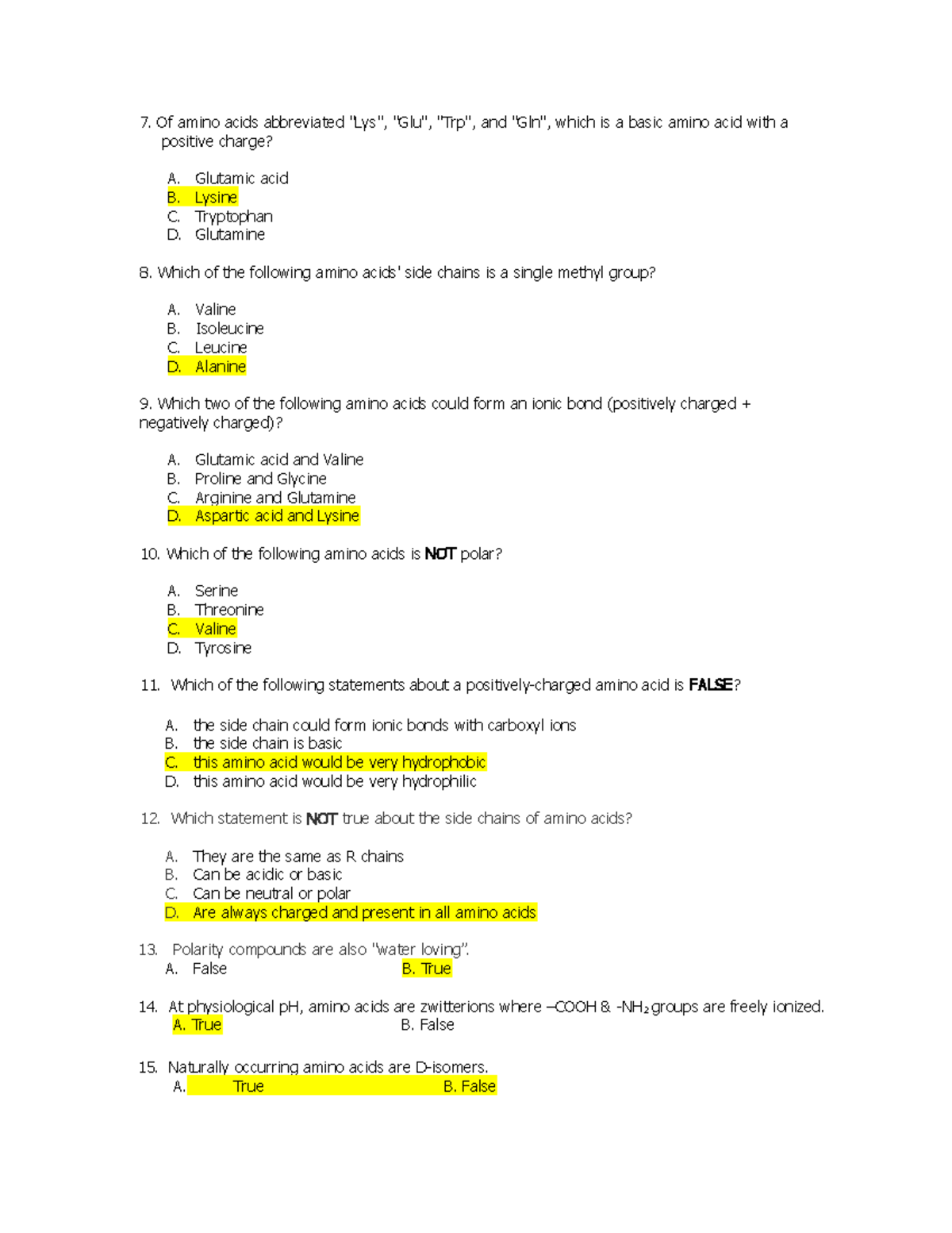 Practice 3 Amino ACID part 2 - Of amino acids abbreviated "Lys", "Glu ...
