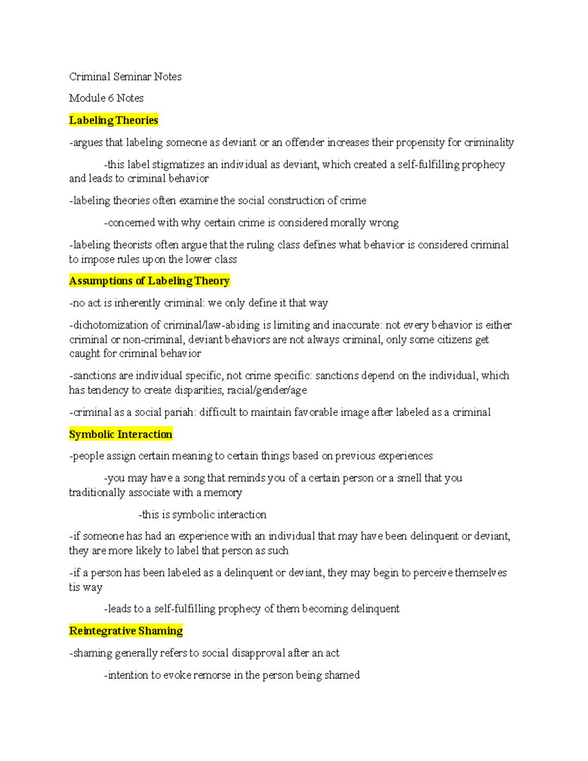 Criminal seminar module 6 notes - Criminal Seminar Notes Module 6 Notes ...