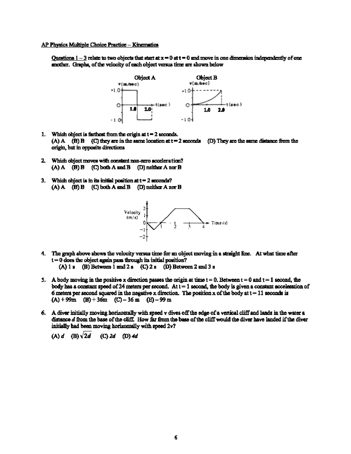 AP Physics 1 Practice Package 1 Kinematics - PHYSCS 1210 - Studocu