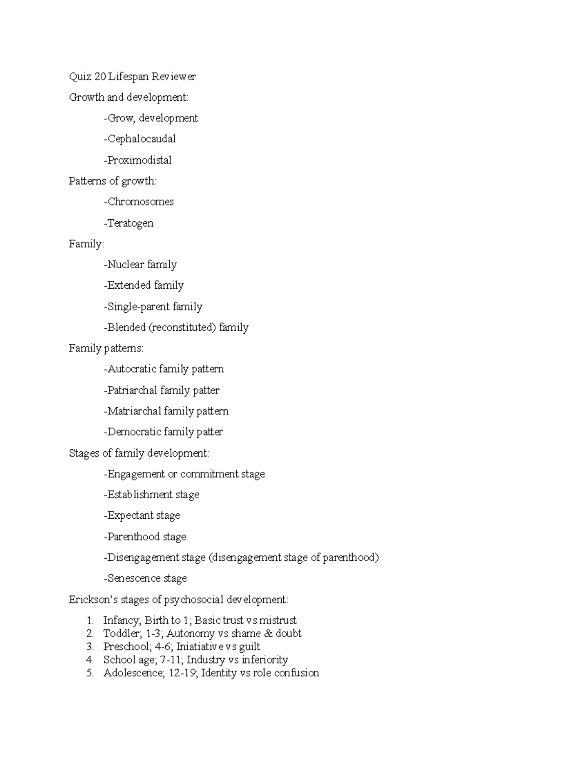 Quiz 20 Lifespan Reviewer - Quiz 20 Lifespan Reviewer Growth and ...
