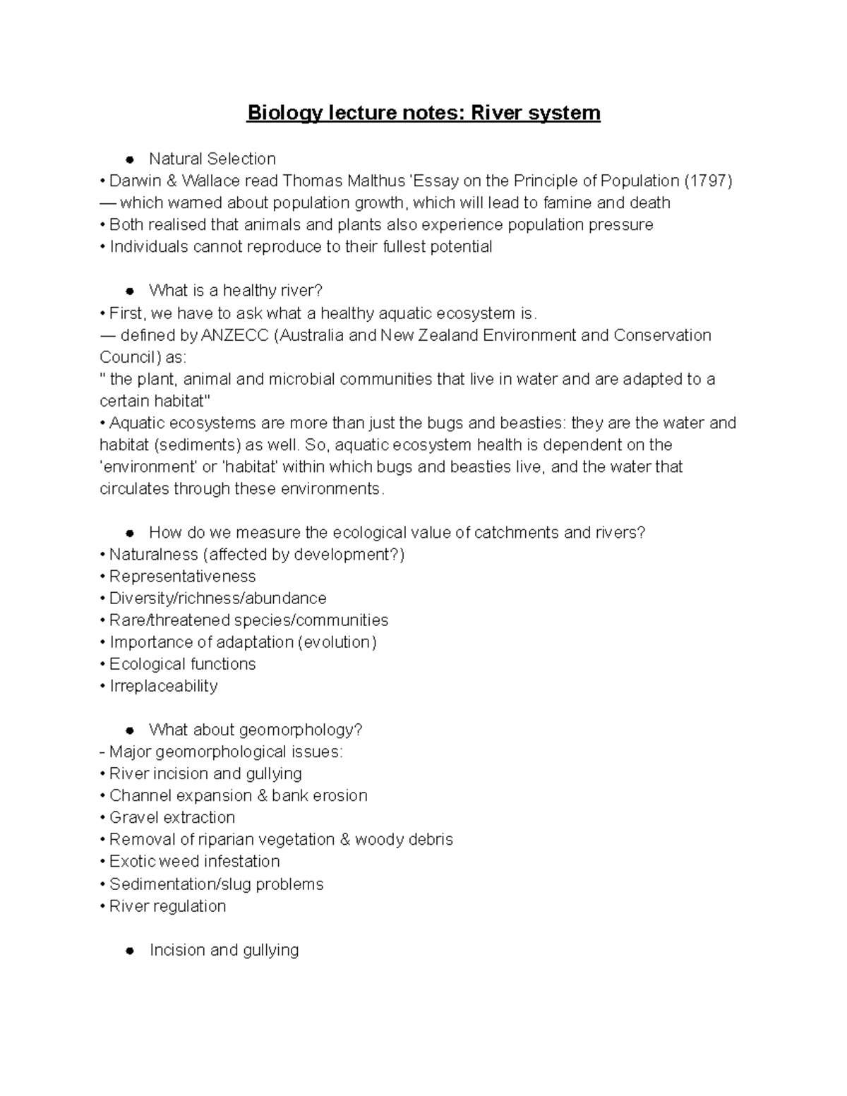 Biology lecture notes River managementt - Biology lecture notes: River ...