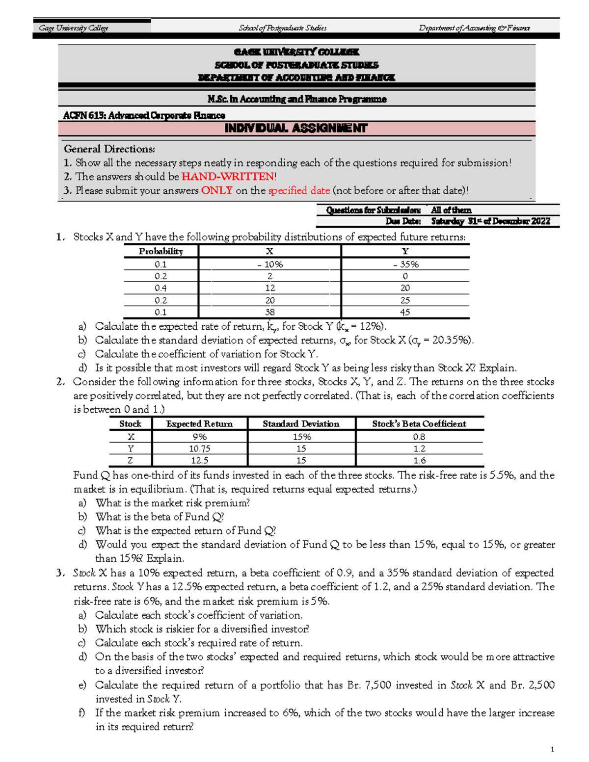 Individual Assignments on Advanced Corporate Finance Ac Fn 613 2021 - G ...