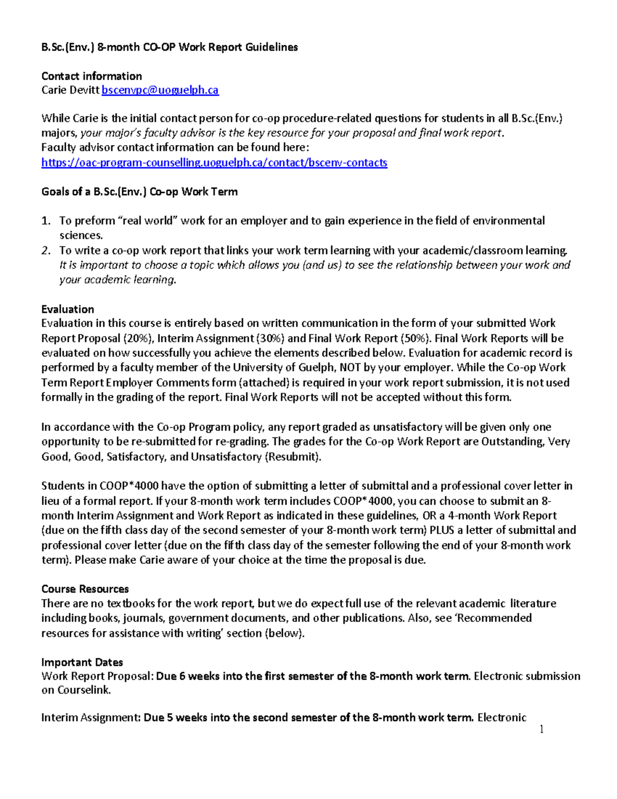 Co-op (8mo) Guidelines for write up - B.(Env.) 8-month CO-OP Work ...
