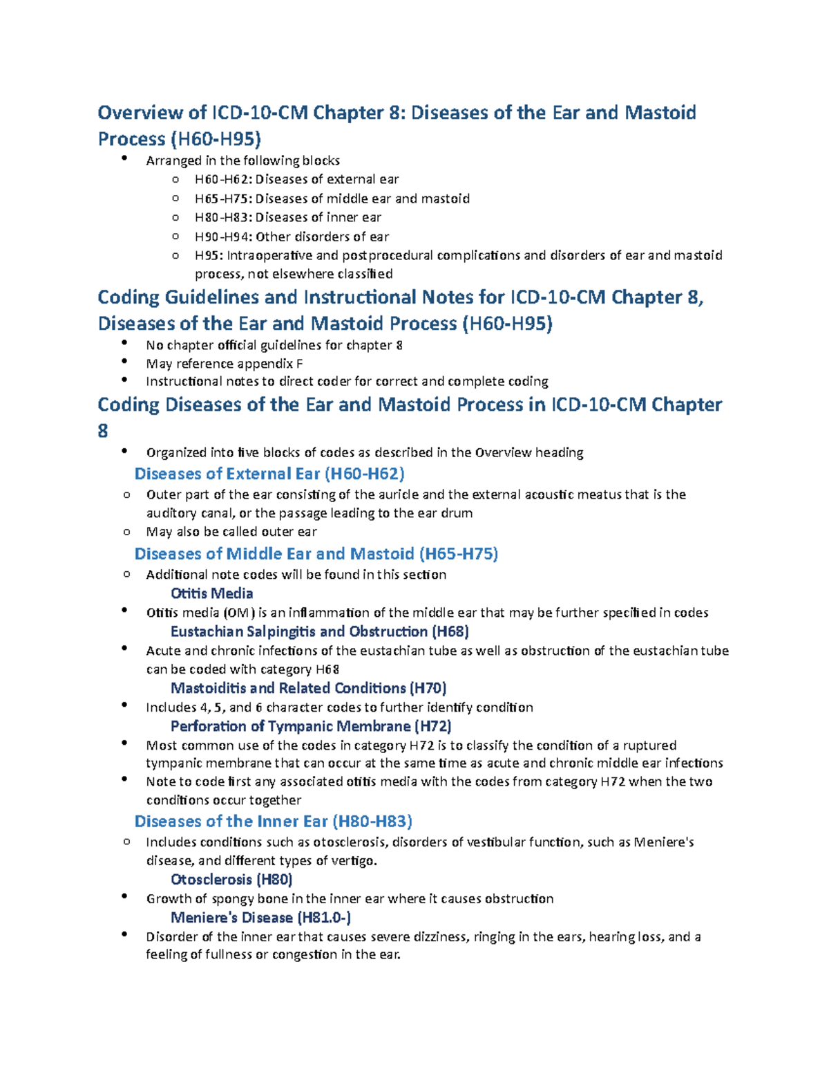 Chapter 11 (H60-H95) Diseases of the Ear and Mastoid Process - Overview of ICD-10-CM Chapter 8 ...