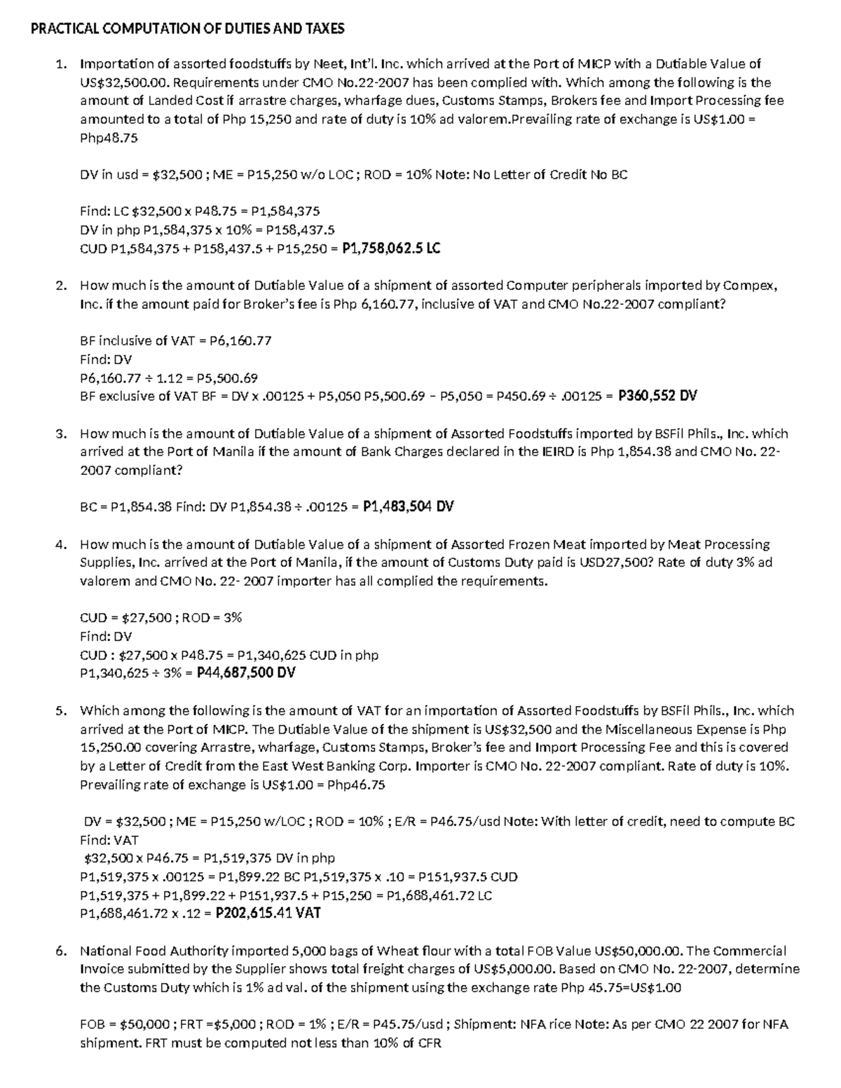 PRACTICAL COMPUTATION OF DUTIES & TAXES - PRACTICAL COMPUTATION OF ...