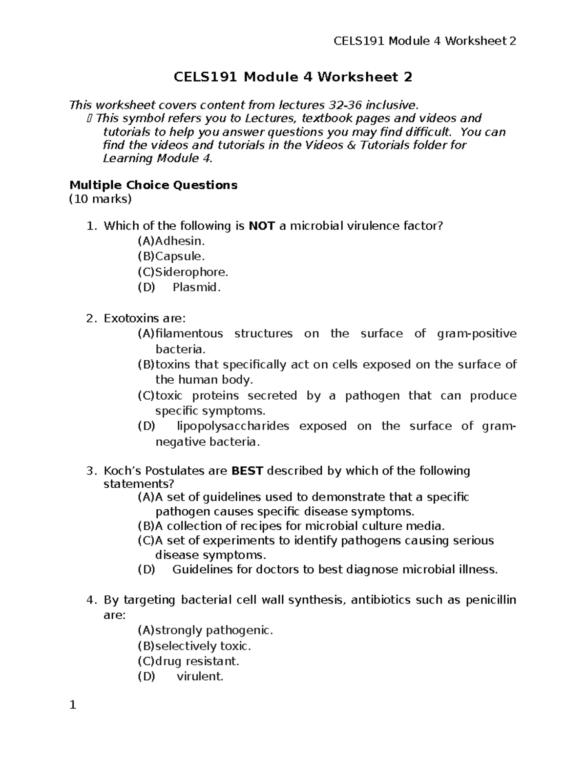 LM4WS2 Qus2024 - Module 4 worksheet 2 Questions for 2024 - CELS191 Module 4 Worksheet 2 This ...
