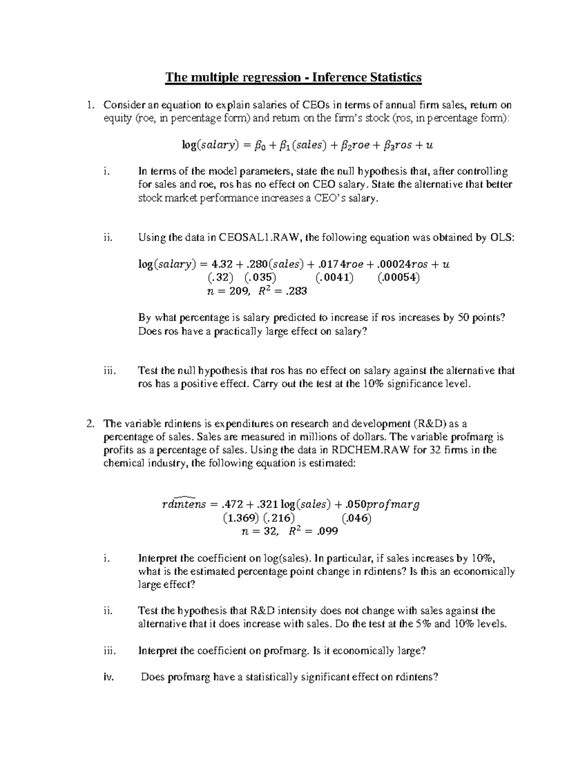 W4 The multiple regression Inference Statistics - The multiple regression - Inference Statistics ...