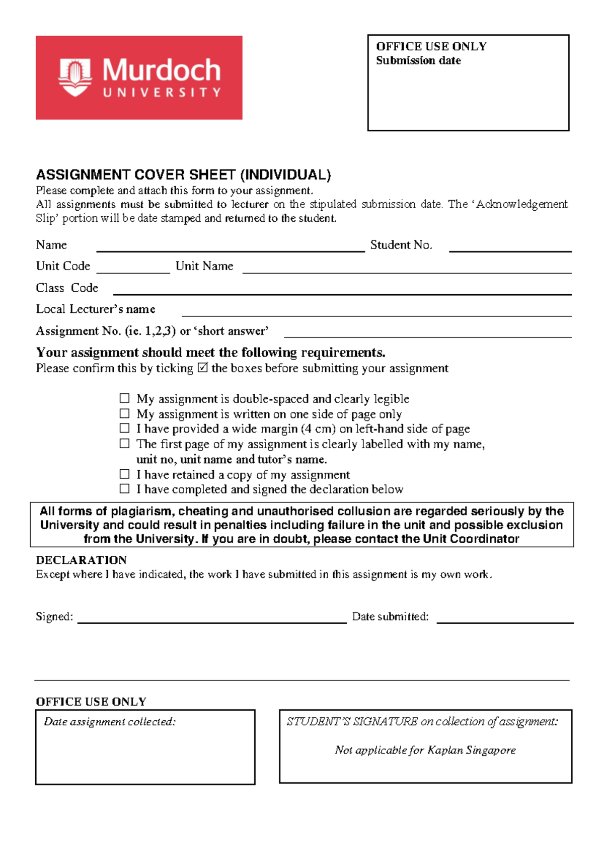 Cover Sheet Individual - ASSIGNMENT COVER SHEET (INDIVIDUAL) Please ...