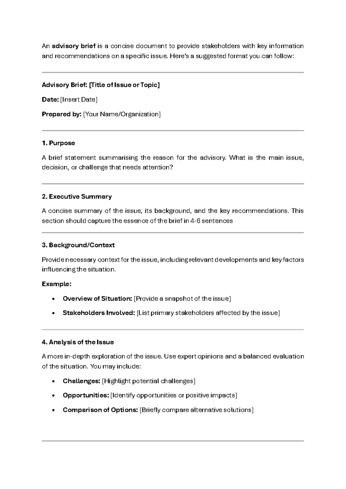 Format of Advisory Brief - An advisory brief is a concise document to ...
