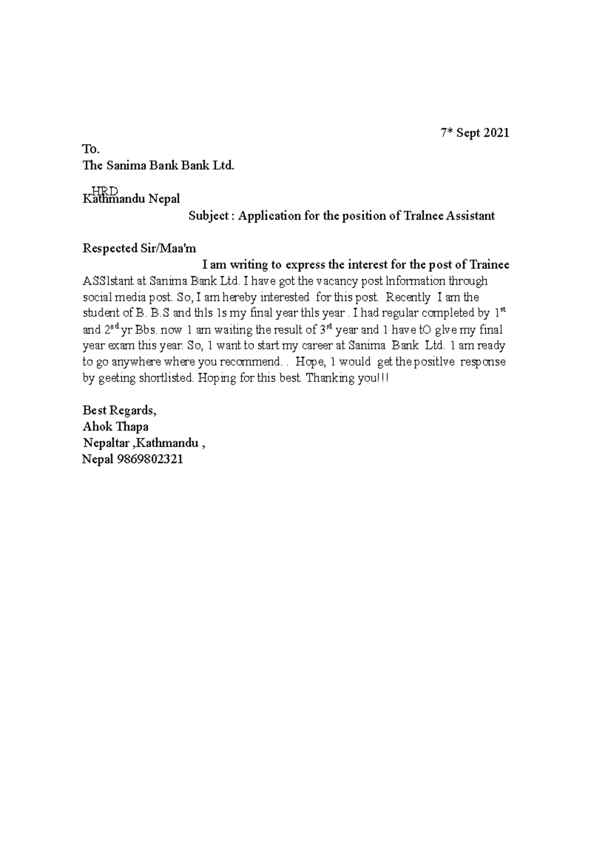 Thumb 1200 1553 - Cover letter - To. The Sanima Bank Bank Ltd. 7* Sept ...