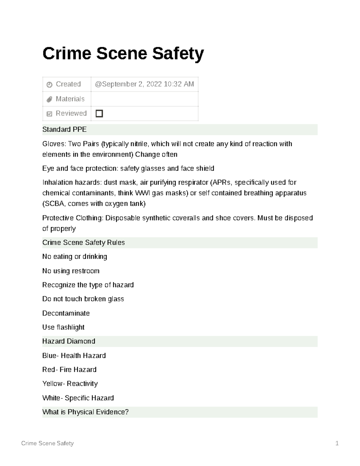 Crime Scene Safety - Prof. Grewal - Crime Scene Safety 1 Crime Scene ...
