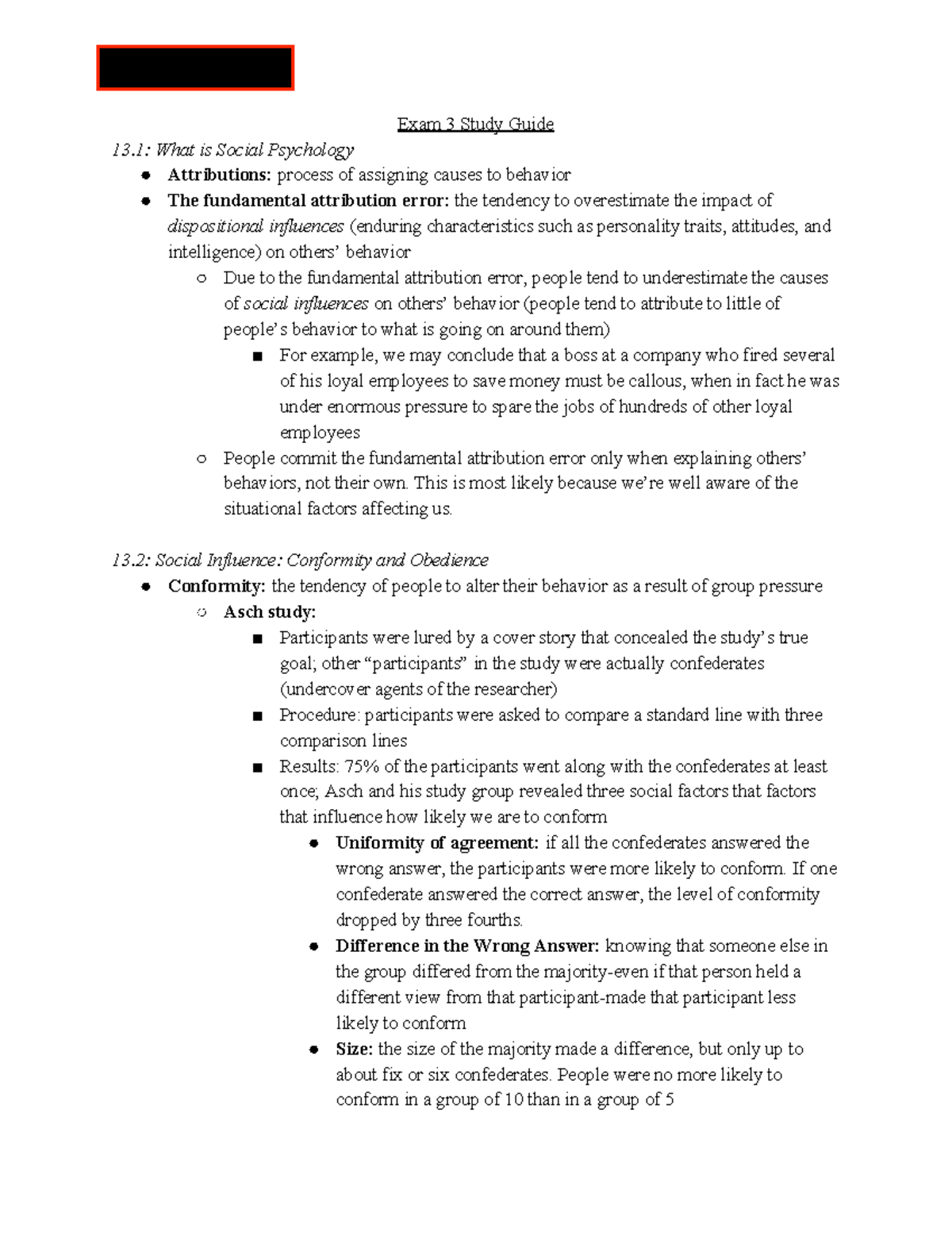 Psych 111 Exam 3 Study Guide - Exam 3 Study Guide 13: What is Social ...