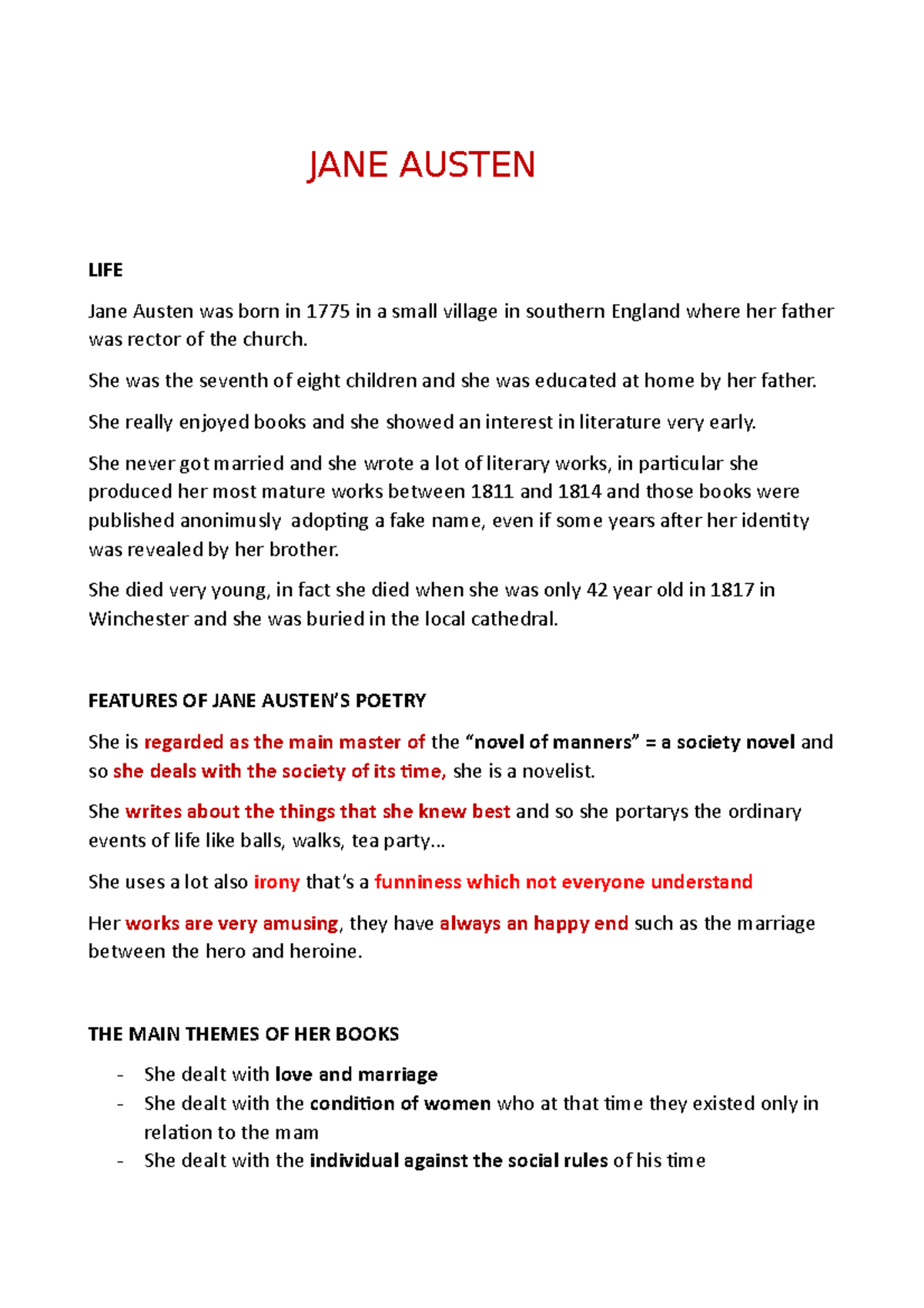 Jane austen: pride and prejudice - JANE AUSTEN LIFE Jane Austen was ...