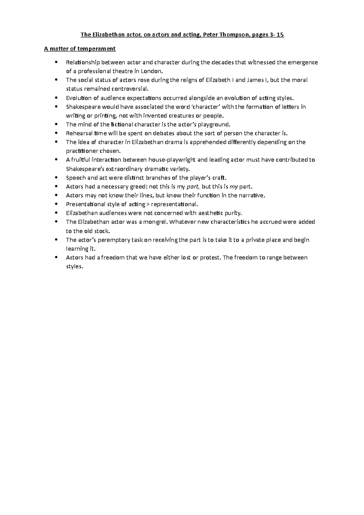 The Elizabethan Actor - Reading notes - The Elizabethan actor, on ...