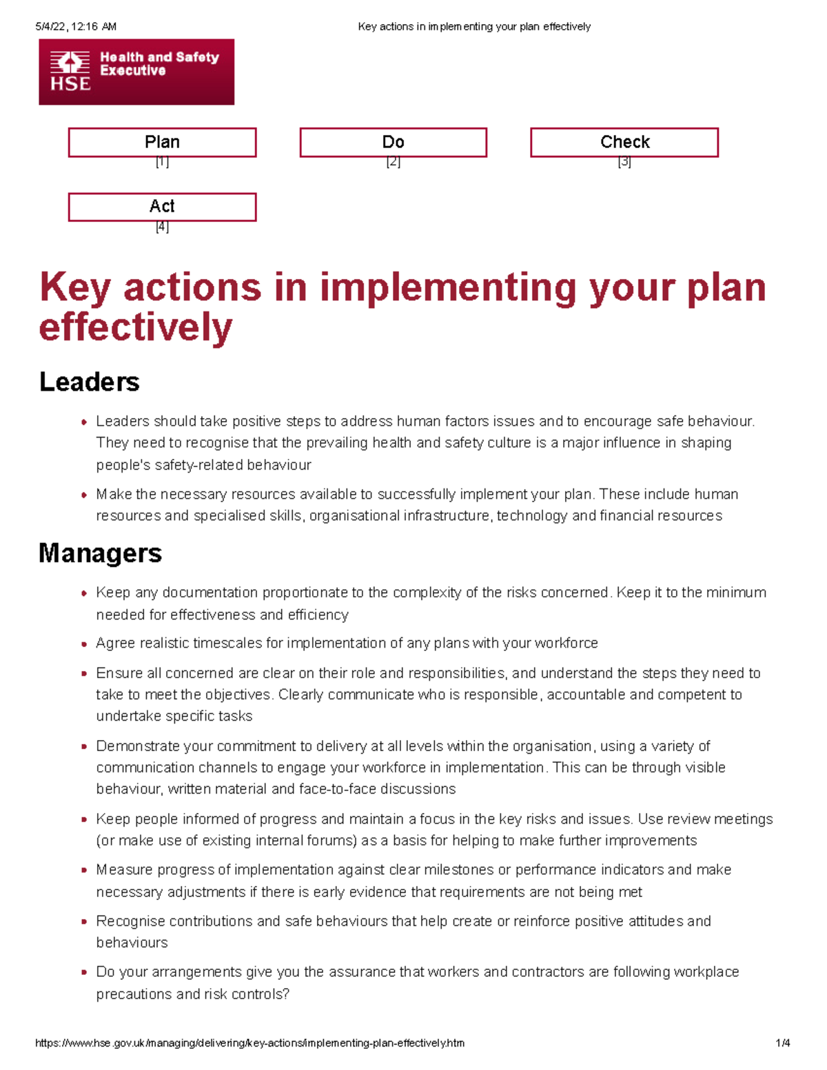 Key actions in implementing your plan effectively - Plan Do Check Act ...