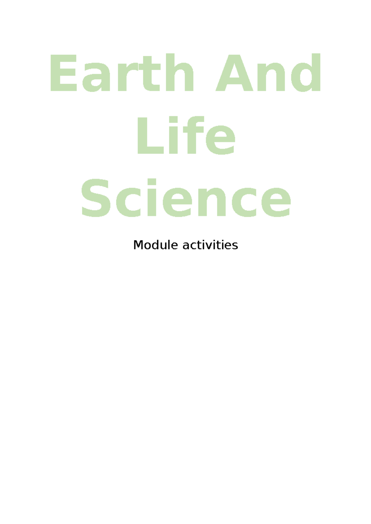Earth And Life Science - Earth And Life Science Module activities ...