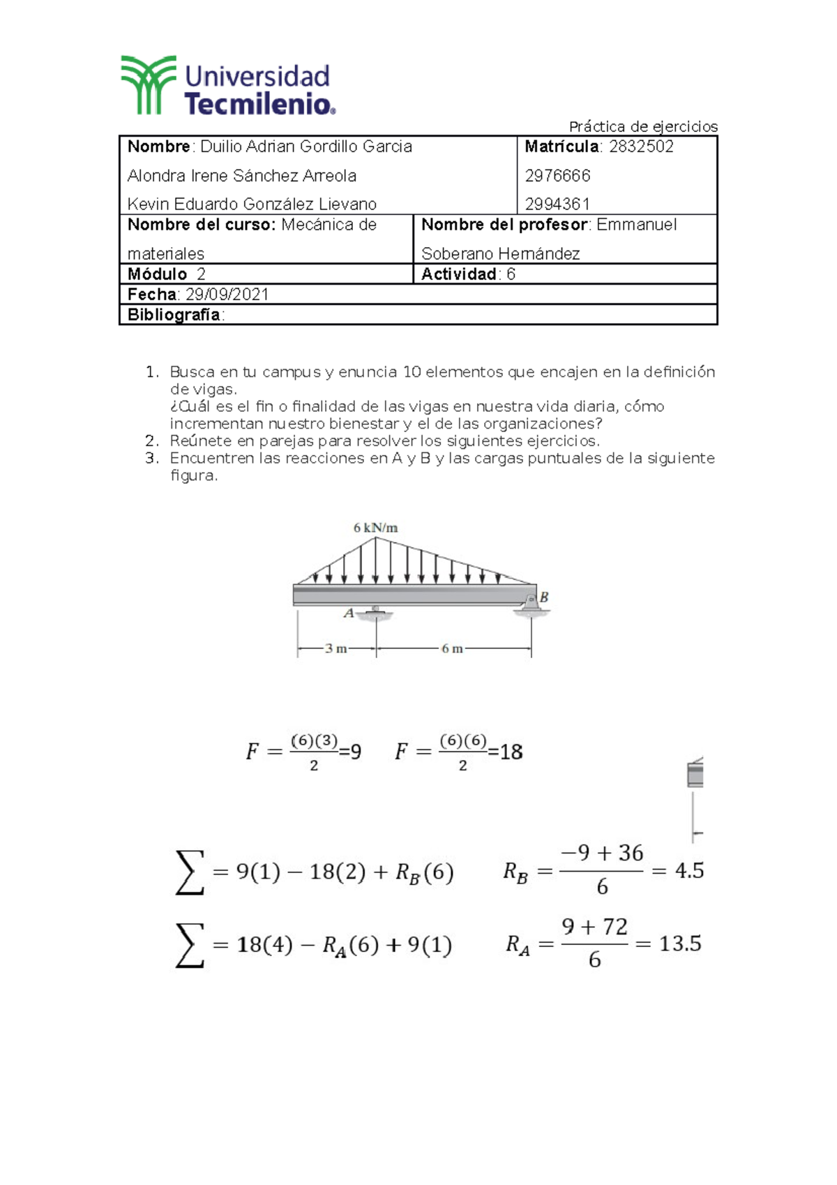 Actividad 6 con ejercicios de canvas ocion 1 - Mecánica de materiales ...