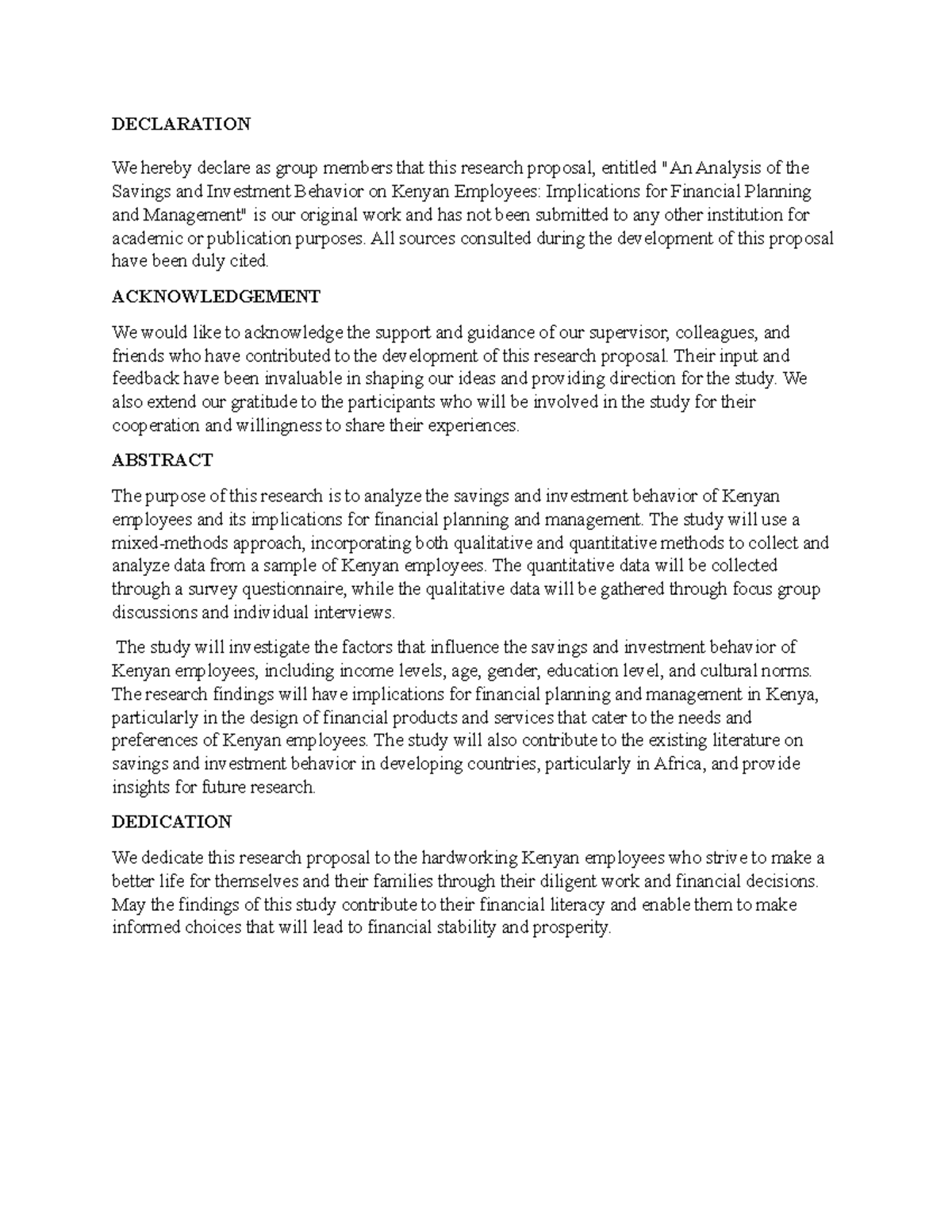Chapter ONE-1 - DECLARATION We hereby declare as group members that ...