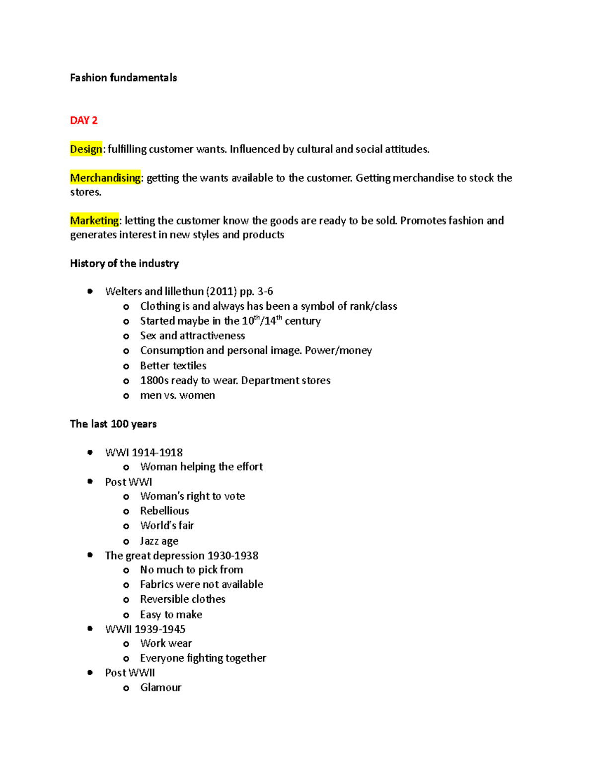 Fashion Fundamentals - Lecture notes All lectures - Fashion ...