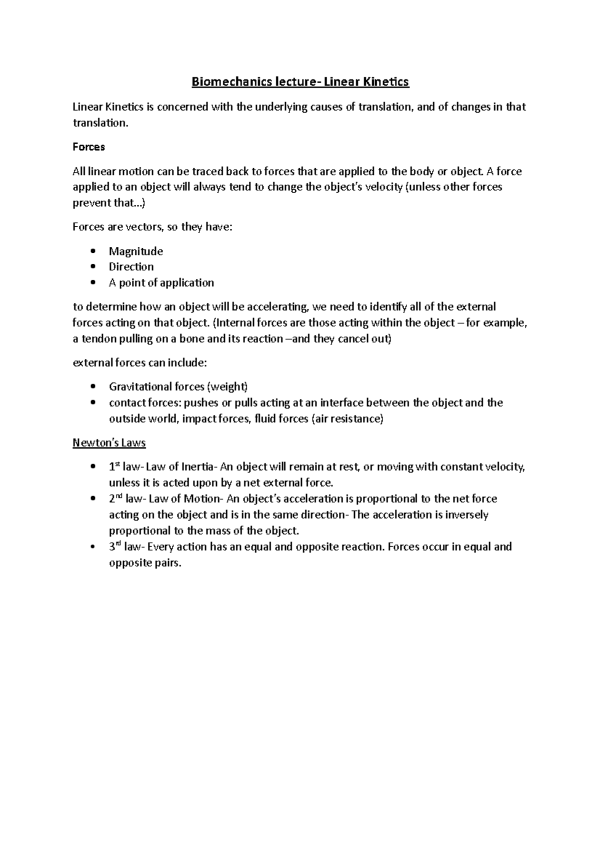 Linear Kinetics (Biomechanics) - Biomechanics lecture- Linear Kinetics ...