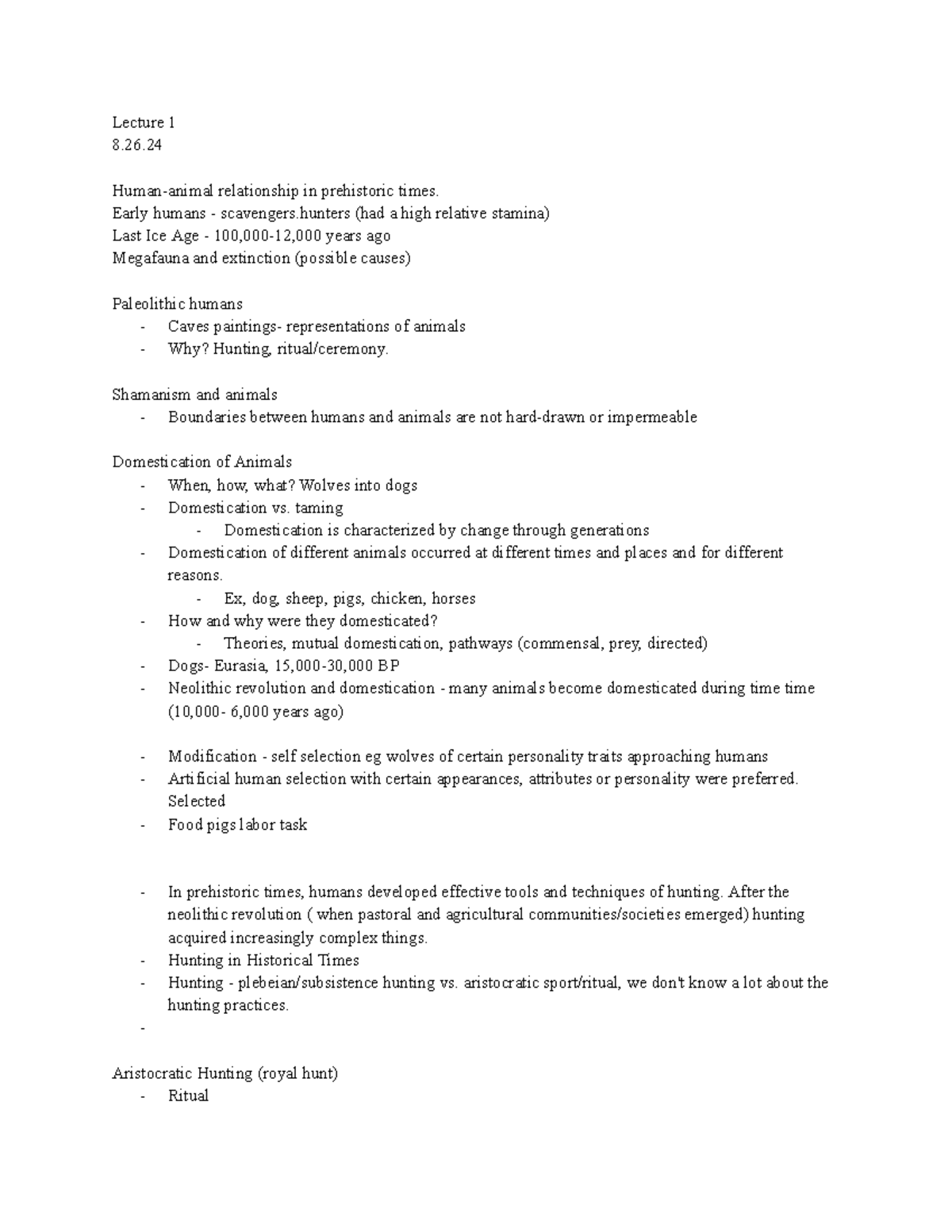 Lecture Notes full sem - Lecture 1 8. Human-animal relationship in ...