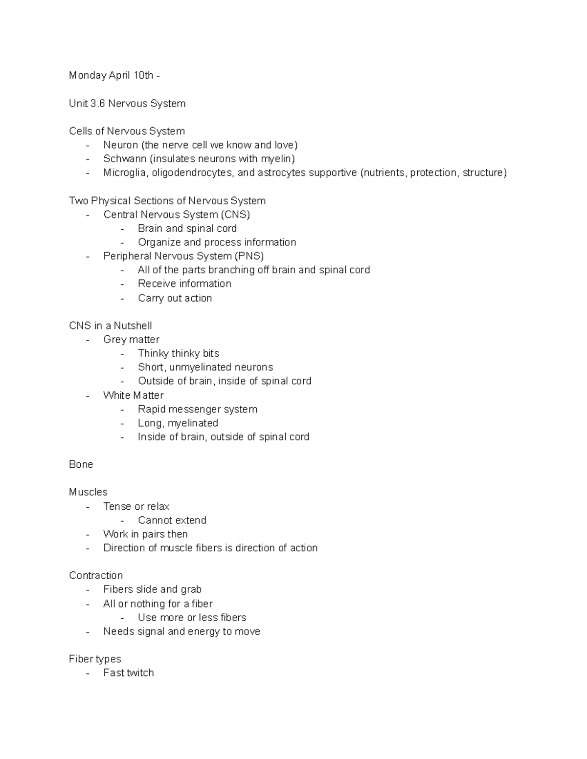 Week 12 - Biology - Monday April 10th - Unit 3 Nervous System Cells of ...
