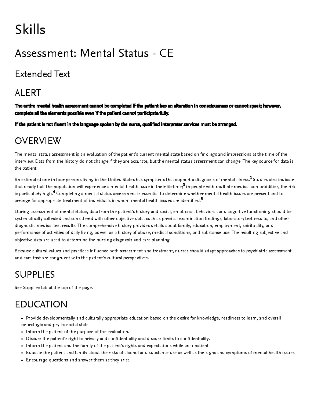 Assessment Mental Status - Extended - Skills Assessment: Mental Status ...