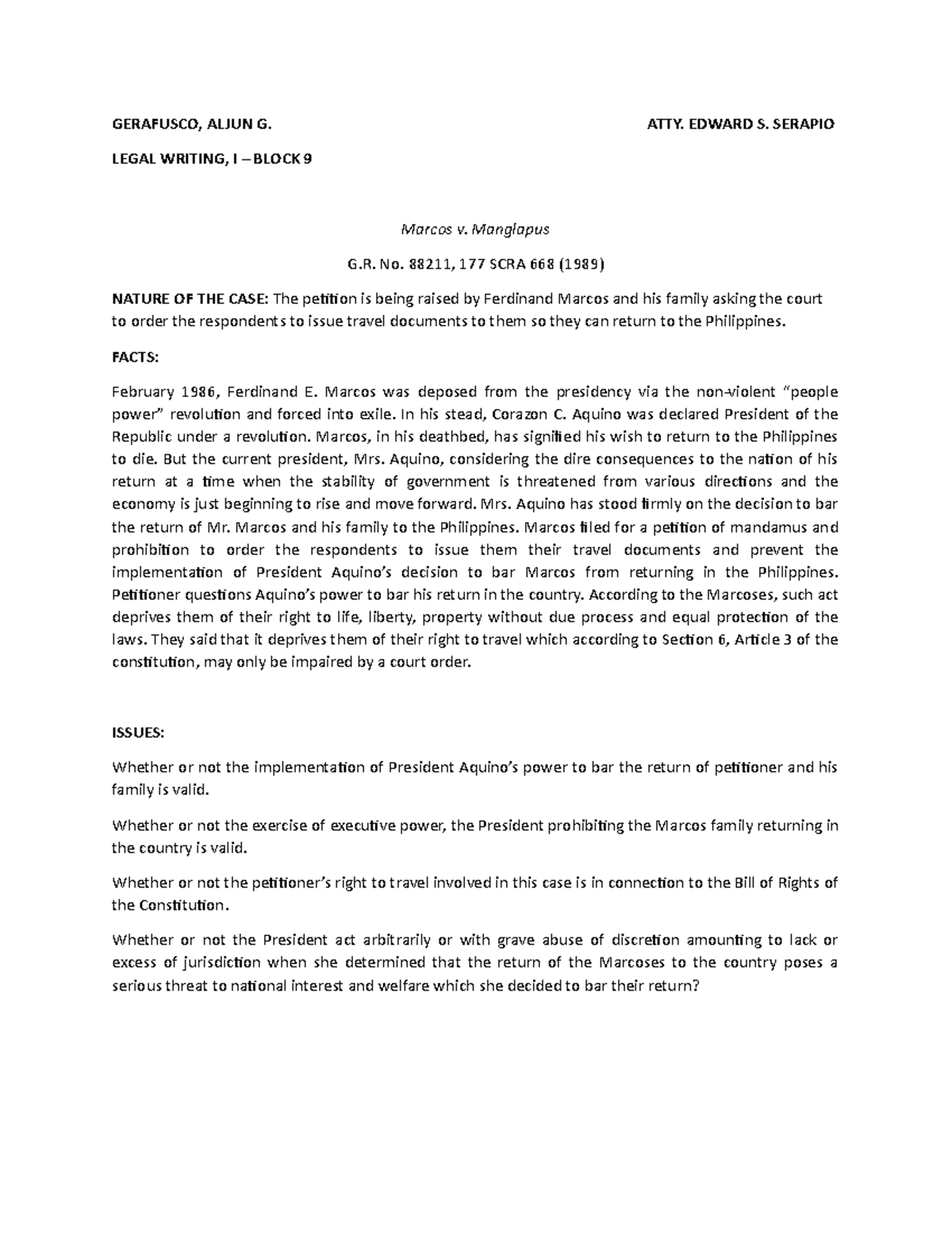 Gerafusco, Aljun - Marcos vs Manglapus - GERAFUSCO, ALJUN G. ATTY ...