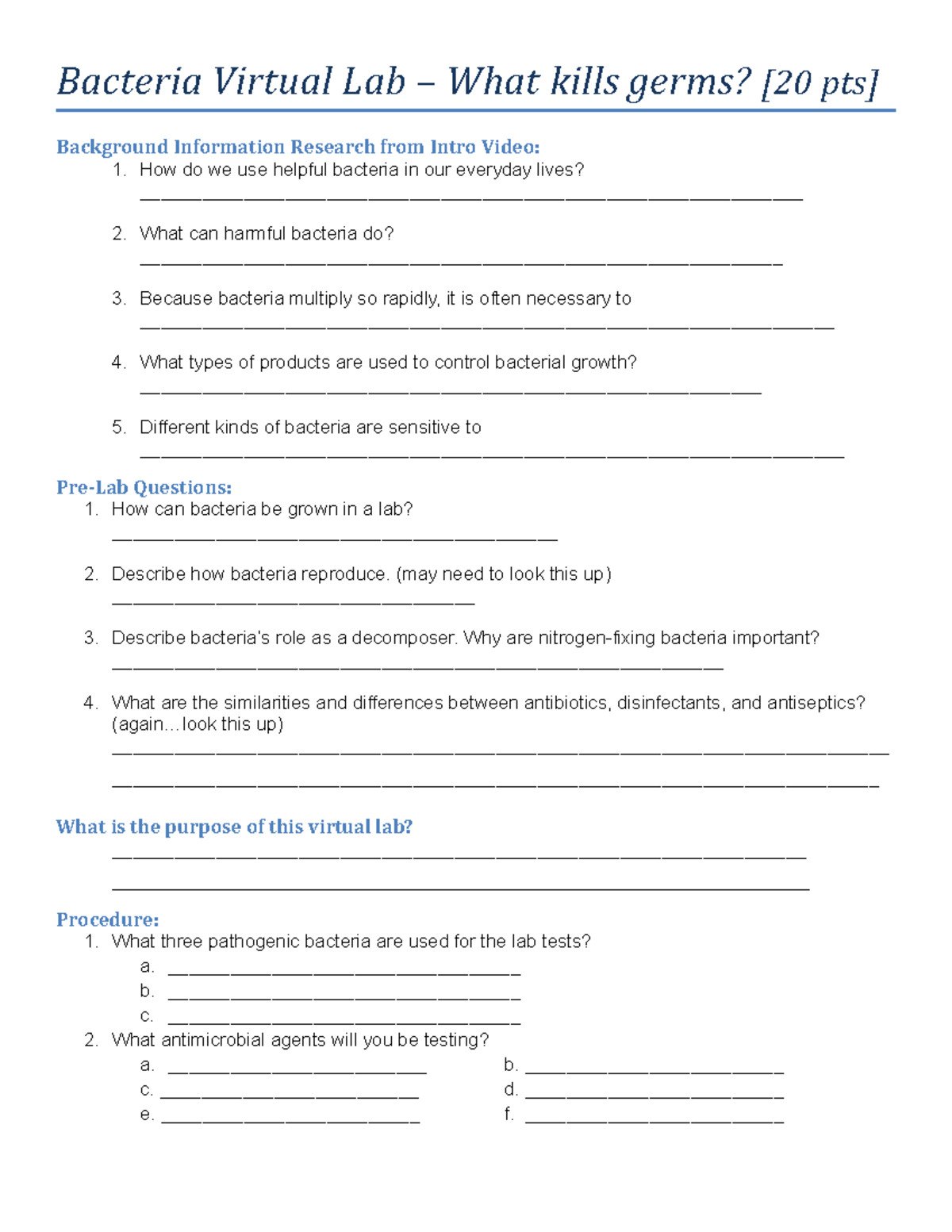 TO Antimicrobial Virtual Lab Worksheet - Bacteria Virtual Lab – What ...