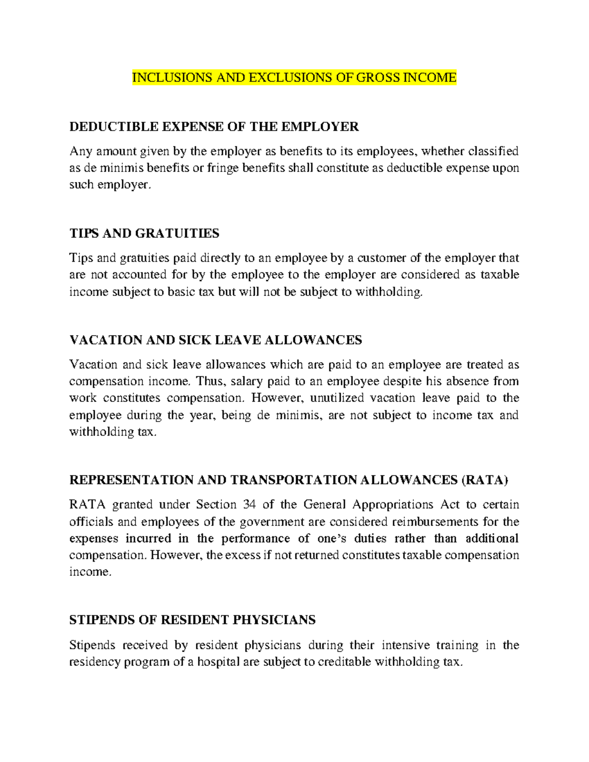 Inclusions Gross Income - INCLUSIONS AND EXCLUSIONS OF GROSS INCOME ...