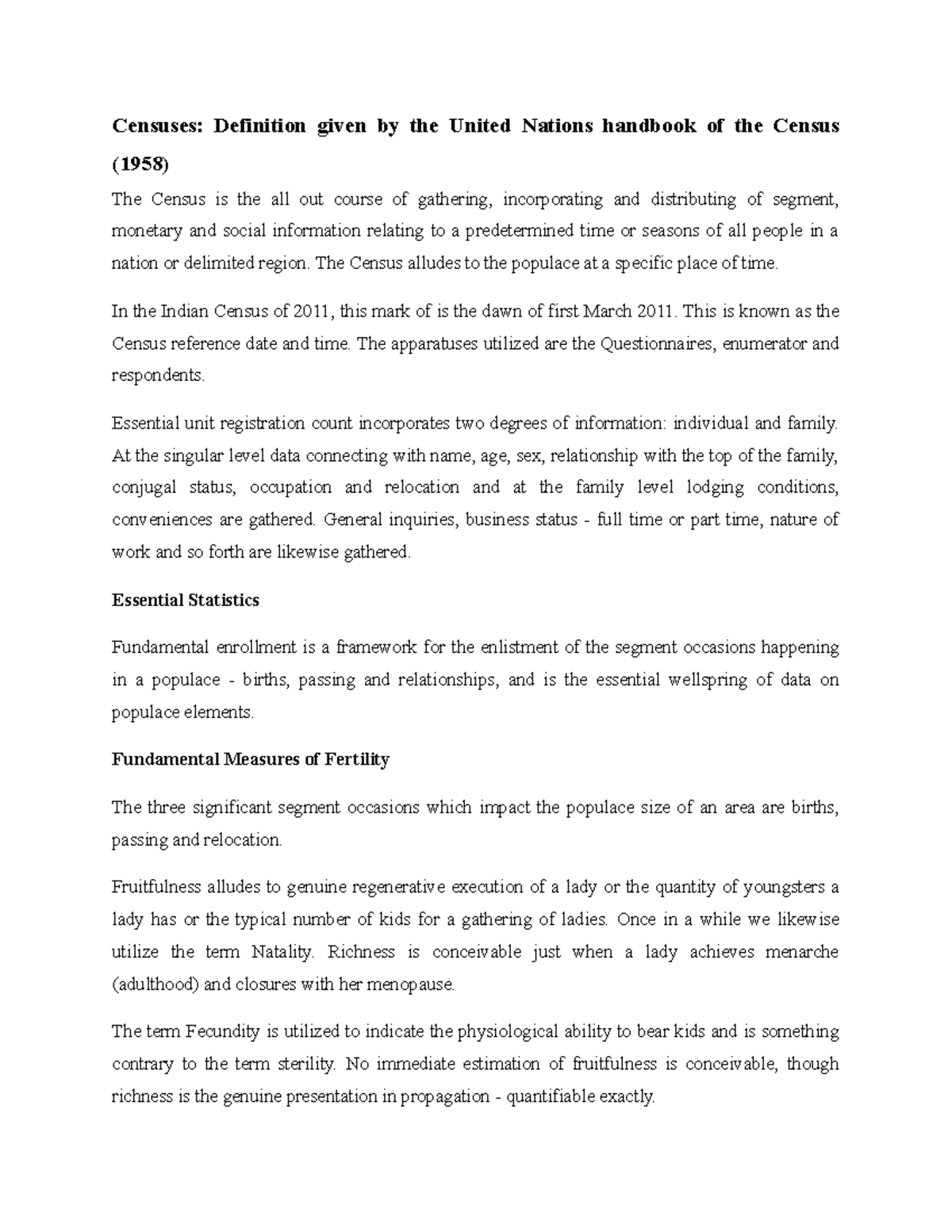 Censuses Definition given by the United Nations handbook of the Census ...