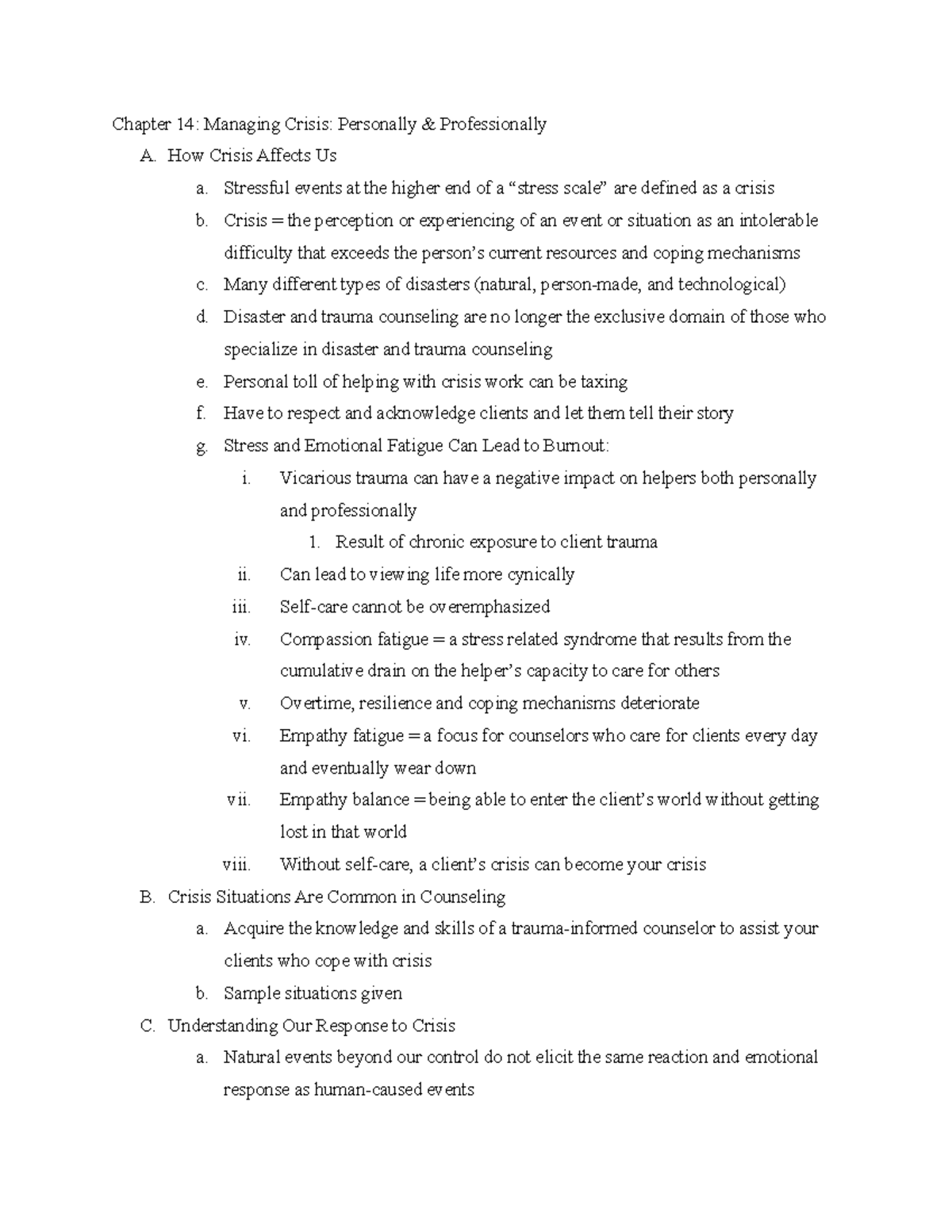 Ch. 14 Notes - introduction to counseling textbook - Chapter 14 ...
