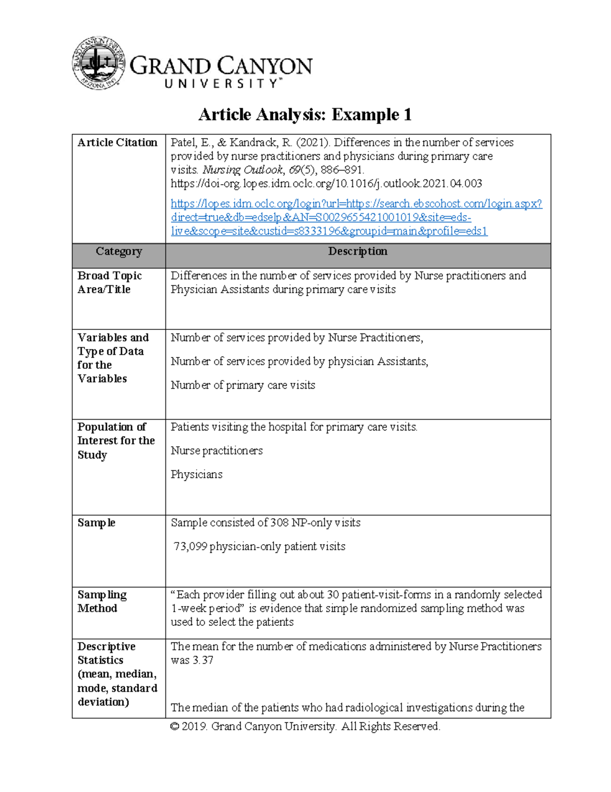 Article analysis final - Article Analysis: Example 1 Article Citation ...