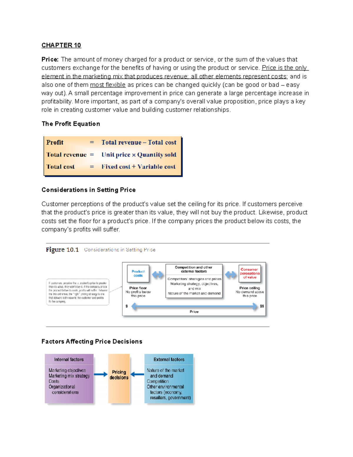 Chapters 10 - 12 - Lecture notes 10 - 12 - CHAPTER 10 Price: The amount ...