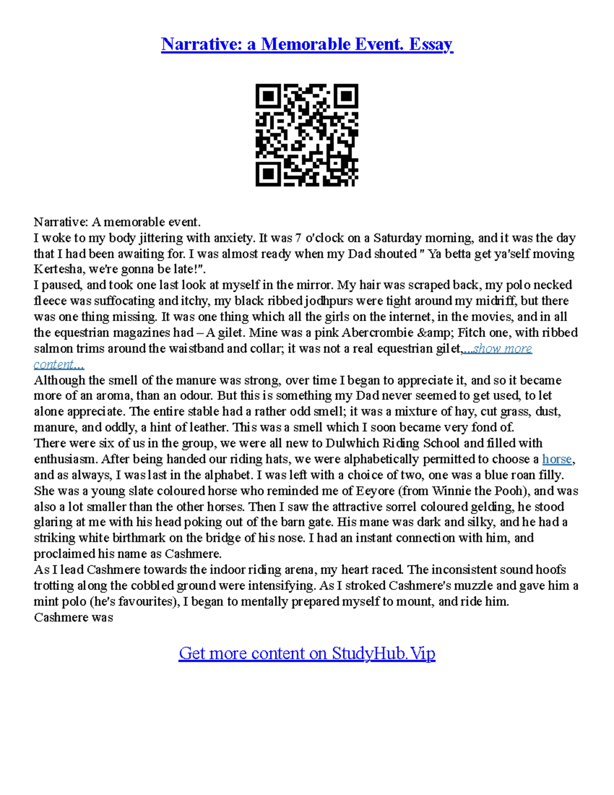 Short Narrative Essay Examples - Narrative: a Memorable Event. Essay ...